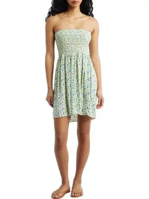Rip Curl Surf Side Smocked Strapless Minidress - Light Yellow