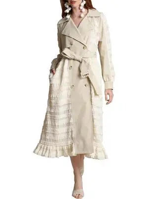 Avec Les Filles Mixed Media Trench Coat - Bone Multi