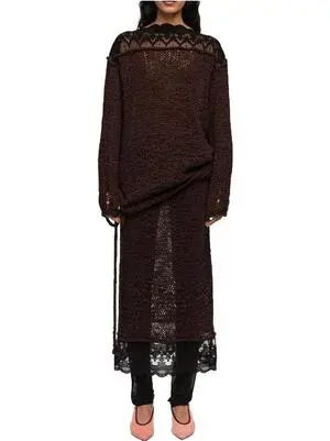 Bimba Y Lola Lace-trim Knit Midi Skirt - Dark Brown