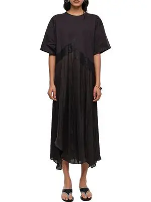 Bimba Y Lola Two-material Asymmetric Midi Dress - Black