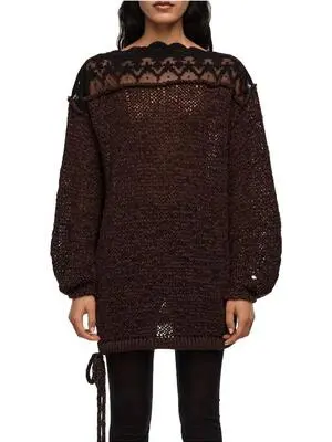 Bimba Y Lola Lace Detail Knit Sweater - Dark Brown
