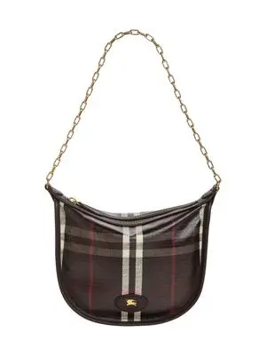 Burberry Mini Highlands Check Coated Canvas Shoulder Bag - Mahogany