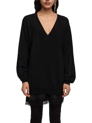 Bimba Y Lola Cotton-blend V-neck Sweater - Black