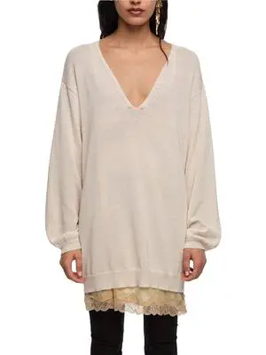 Bimba Y Lola Cotton-blend V-neck Sweater - Ivory