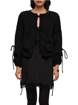 Bimba Y Lola Ruched Tie Cardigan - Black