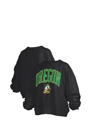 PRESSBOX Oregon Ducks Janise Fleece Oversized Crewneck Sweatshirt - Black