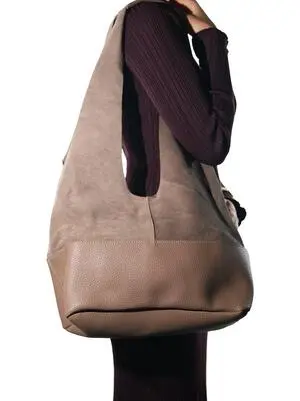 FOREVER & ALWAYS SHOES Avos Leather Shoulder Bag Taupe Suede