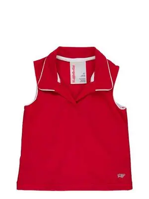 RUFFLEBUTTS Upf 50+ Sleeveless Active Polo Top - Red