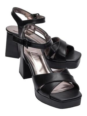 PROLOGUE SHOES Lisbon Platform Block Heel Sandal - Black