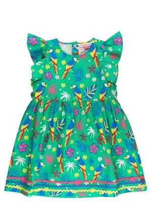 RUFFLEBUTTS Woven Butterfly Sleeve Bow Dress - Parrot Palms
