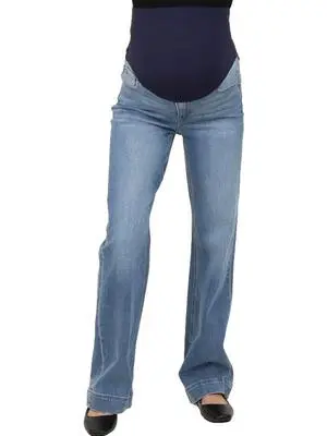 PINKBLUSH Wide Hem Straight Leg Maternity Jeans - Blue