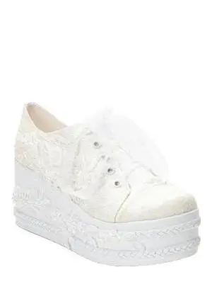 FOREVER & ALWAYS SHOES Valencia Lace Platform Bridal Sneakers - Ivory