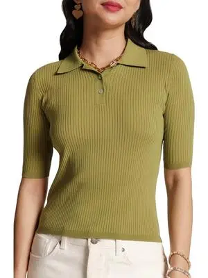 FRANCES VALENTINE Krissy Polo Rib Knit Fern