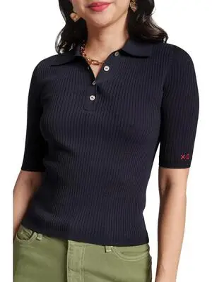 FRANCES VALENTINE Krissy Polo Rib Knit Navy