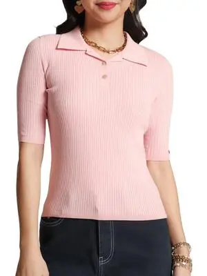 FRANCES VALENTINE Krissy Polo Rib Knit Pink