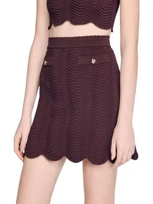 Sandro Short Decorative Knit Skirt - Brown