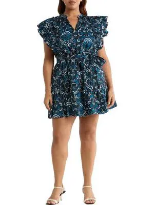 SUGARLIPS Etta Floral Ruffle Minidress - Teal-multi