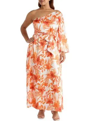 SUGARLIPS Nerola One-shoulder Maxi Dress - Orange-white