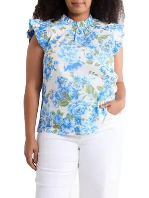 SUGARLIPS Floral Print Sleeveless Top - Blue-cream