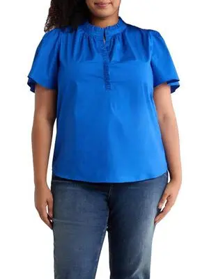SUGARLIPS Ruffle Trim Cotton Poplin Shirt - Cobalt