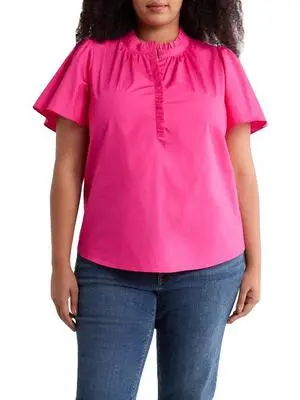 SUGARLIPS Ruffle Trim Cotton Poplin Shirt - Fuchsia