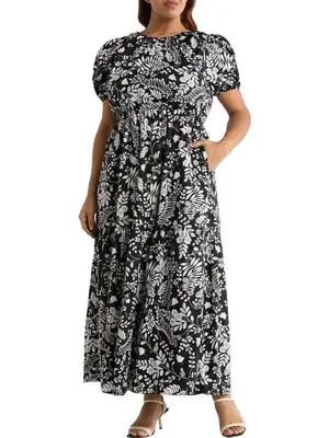 SUGARLIPS Pine Hill Floral Becca Tiered Maxi Sundress - Grey-black