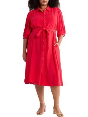 SUGARLIPS Vienna Tie Waist Shirt Dress - Red