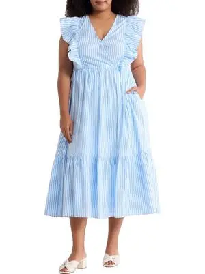 SUGARLIPS Striped Cotton Poplin Dress - Blue-stripe