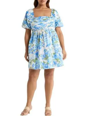 SUGARLIPS Truth Be Told Floral Print Mini Dress - Blue-cream