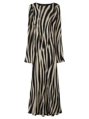 Mango Abstract Zebra Print Long Sleeve Dress - Black