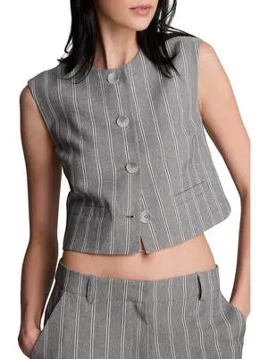KENNETH COLE Pinstripe Cropped Vest - Dark Slate/feather White