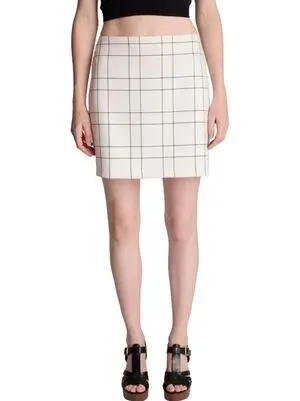 KENNETH COLE Windowpane Plaid Miniskirt - Feather White/black