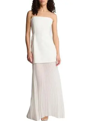 KENNETH COLE Mixed Media Pleated Maxi Dress - Feather White