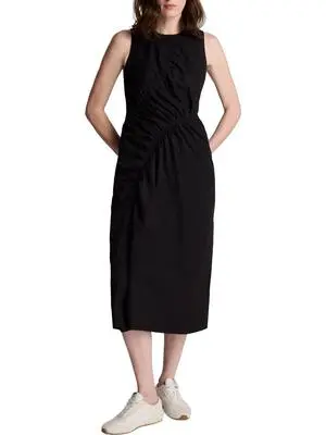KENNETH COLE Asymmetric Ruched Cotton Blend Midi Dress - Black