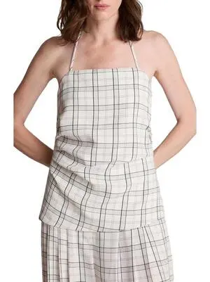 KENNETH COLE Windowpane Plaid Halter Neck Top - Feather White/black