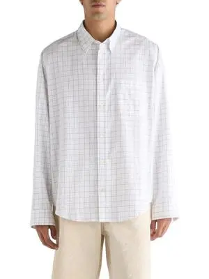 Acne Studios Setar Windowpane Plaid Brushed Cotton Button-up Shirt - White/black