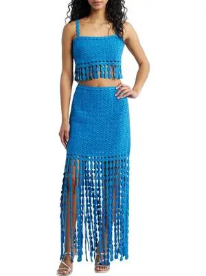 Saylor Elie Two-piece Fringe Dress - Cornflower