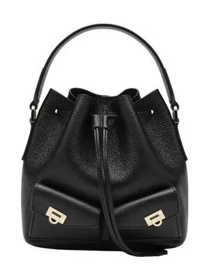 FERRAGAMO Multipocket Bucket Bag In Hammered Leather - Black