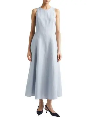 Eleventy Sleeveless Linen Midi Dress - Sky Blue