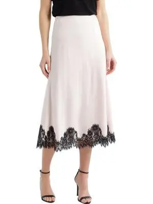 Anne Klein Lace Trim Midi Skirt - Soft Blossom