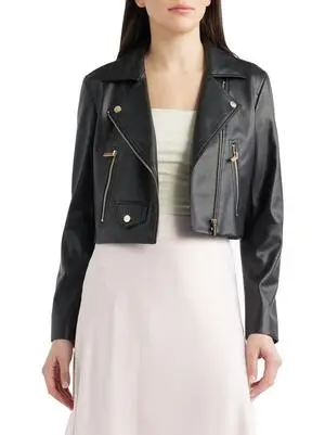 Anne Klein Faux Leather Crop Moto Jacket - Anne Black