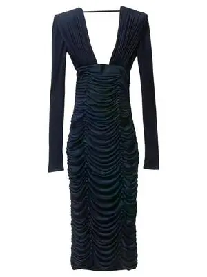 Versace Long-sleeve Ruched Midi Dress - Blue