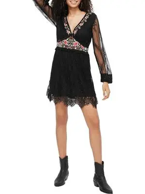 Topshop Embroidered Lace Mini Dress - Black