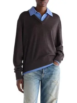 Acne Studios Layered Wool Polo Sweater - Brown/blue