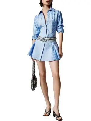 Desigual Stripe Godet Cotton Poplin Mini Shirtdress - Blue/white Stripe