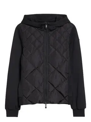 Moncler Mixed Media Hooded Zip Down Cardigan - Black