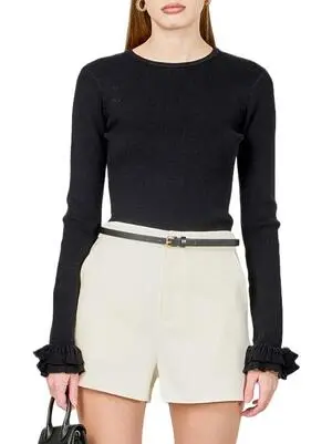 Endless Rose Ruffle Cuff Knit Top - Black