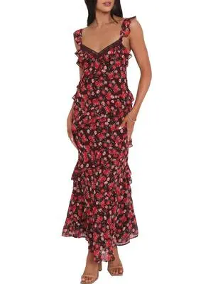PETAL & PUP Floral Ruffle Maxi Dress - Brown Floral