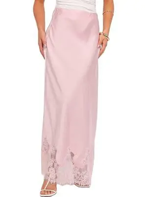PETAL & PUP Alira Satin & Lace Maxi Skirt - Pale Pink