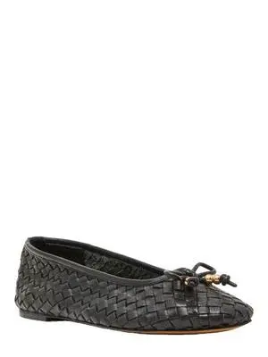 Steve Madden Divy Woven Ballet Flat Black Leather